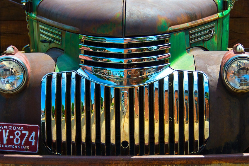 Rusty Old Car Photo, Rustic Decor, Old Chevy, Chrome, Classic Car Art ...