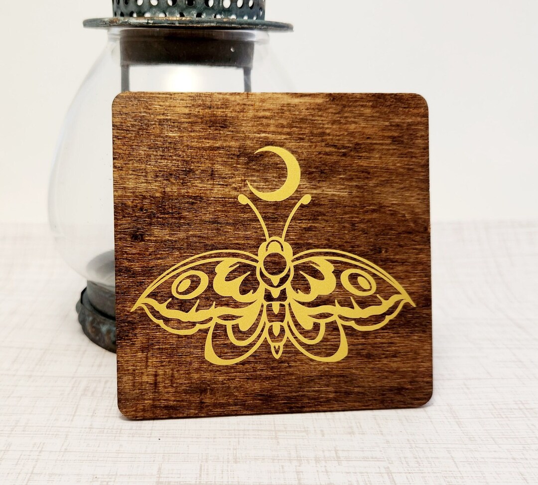 Death Moth Wooden Coaster Death Moth Moon Decor Goth Table - Etsy