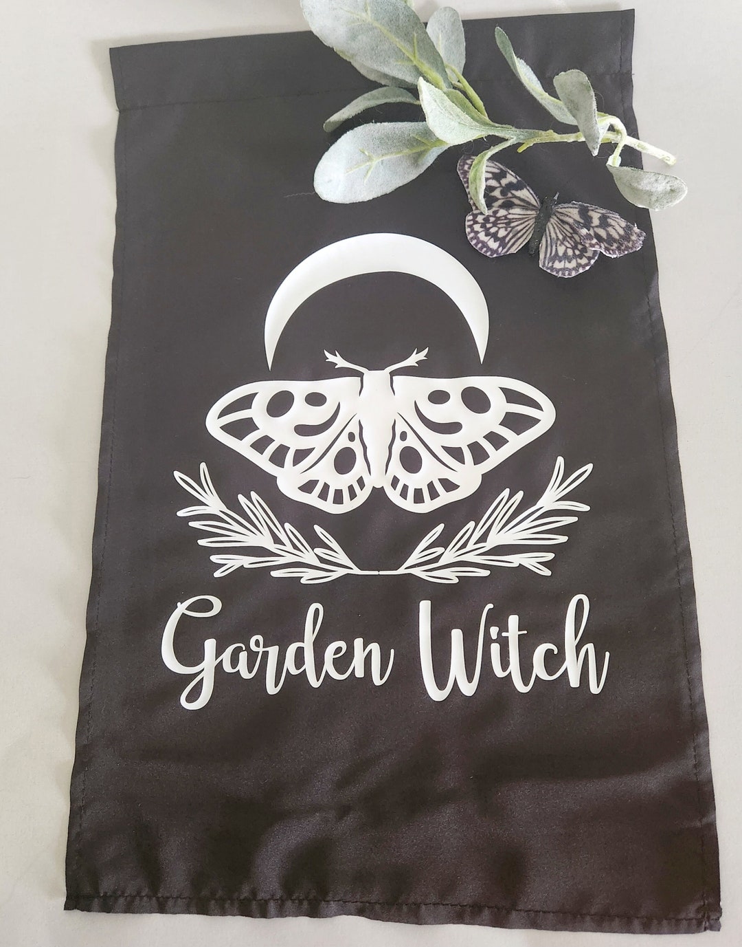 Mystical Crescent Moon and Moth Garden Flag Enchanting Celestial ...