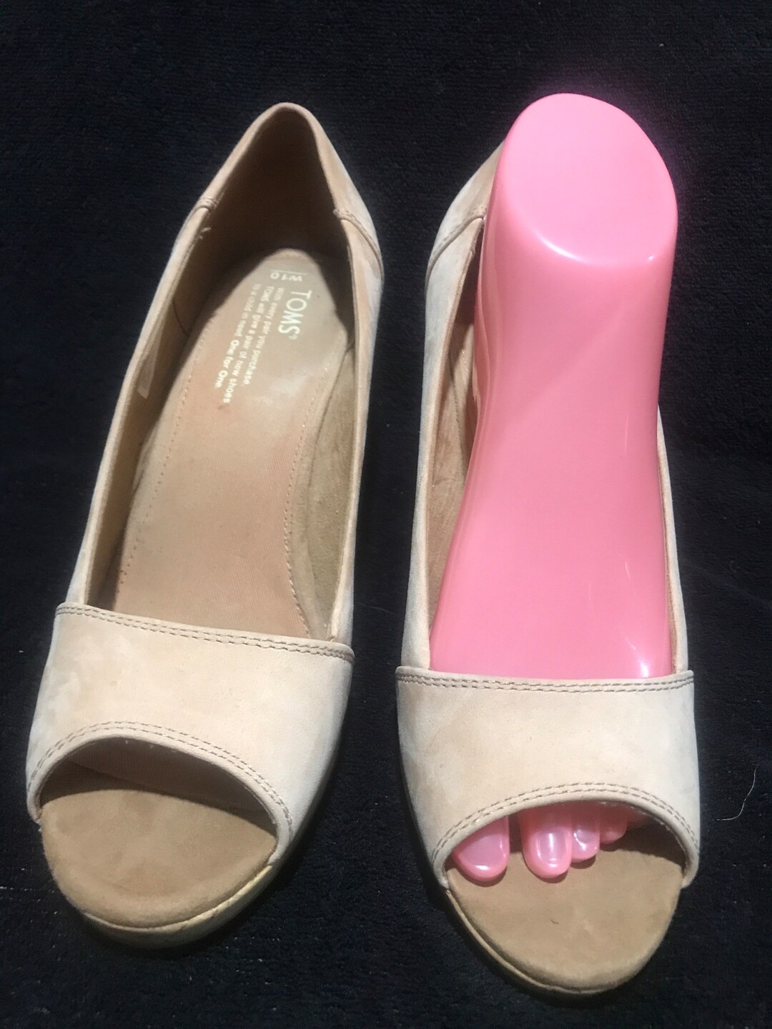 Toms 10M Camel Suede Womens Open Toe Cork Wedge Heels Excellent ...