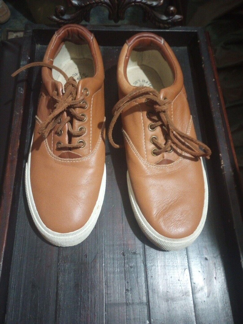 Polo by Ralph Lauren Vaughn Brown Leather Casual Sneakers Size 9.5D - Etsy