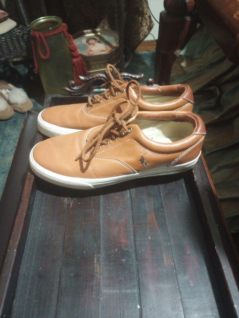 Polo by Ralph Lauren Vaughn Brown Leather Casual Sneakers Size 9.5D - Etsy
