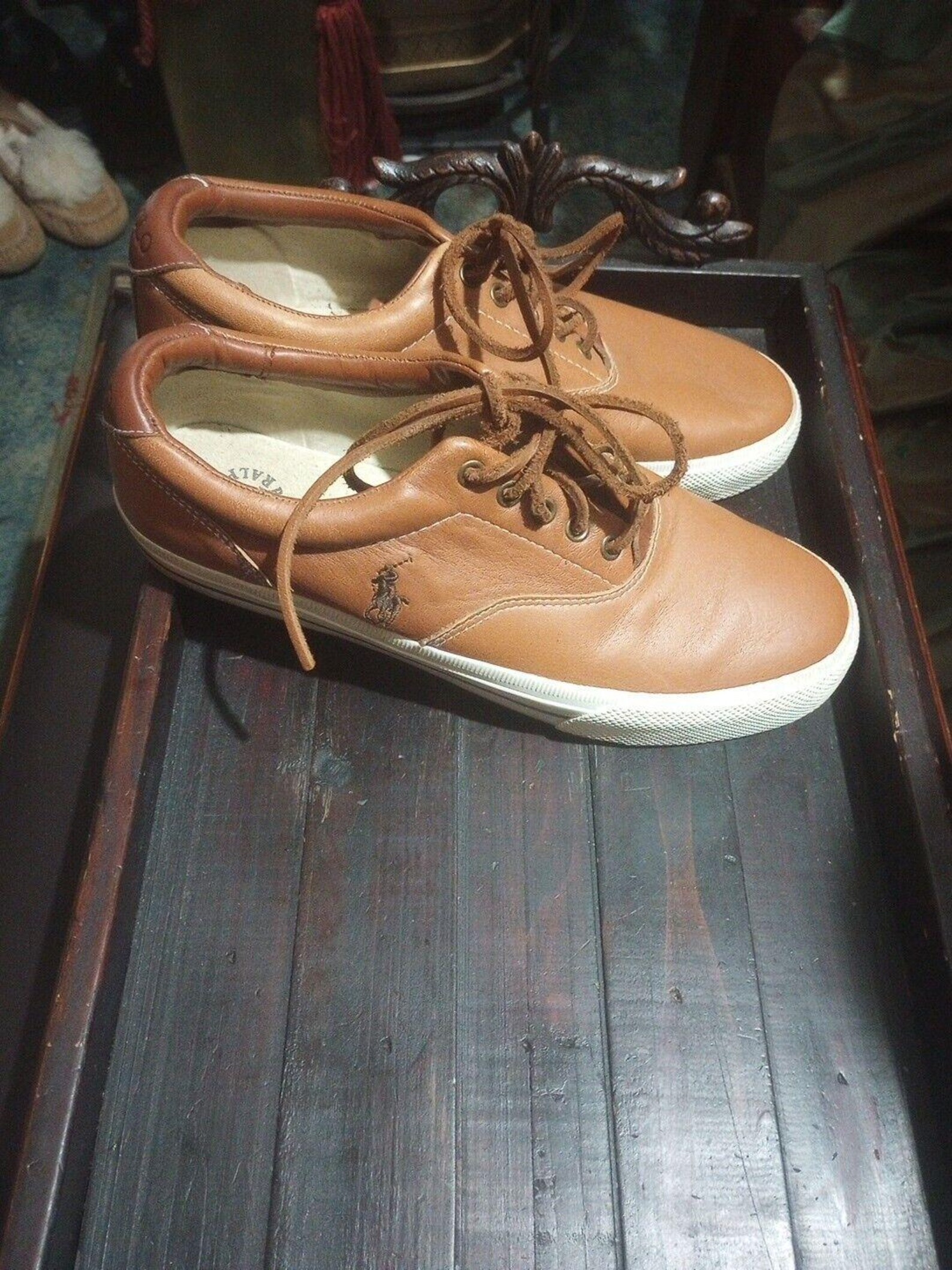 Polo by Ralph Lauren Vaughn Brown Leather Casual Sneakers Size 9.5D - Etsy