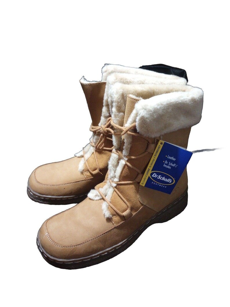 Dr. Scholls Diamond Suede Leather Square Toe Sherpa Fur Lace up Boots 9 ...