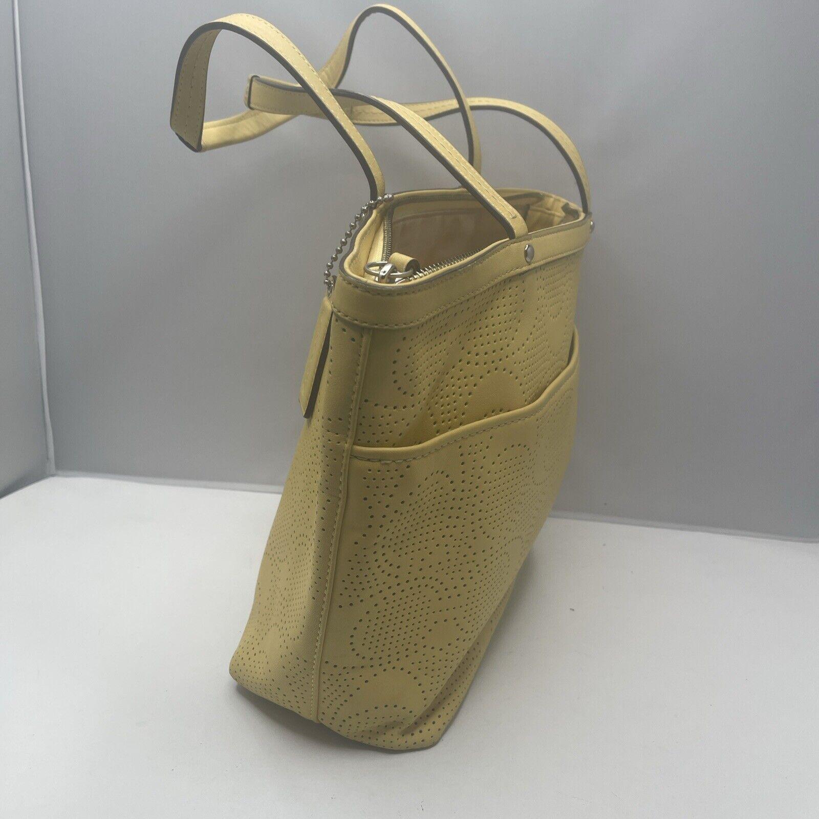 COACH Signature Stripe Perforated Leather Shoulder Bag Tote F21941 Chalk Yellow - Etsy