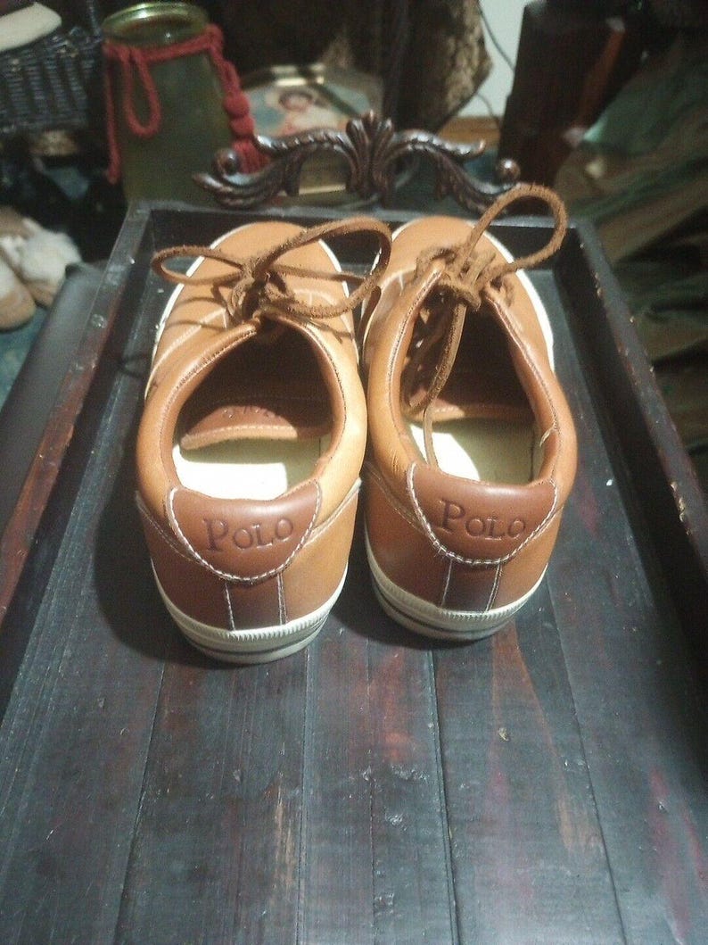 Polo by Ralph Lauren Vaughn Brown Leather Casual Sneakers Size 9.5D - Etsy
