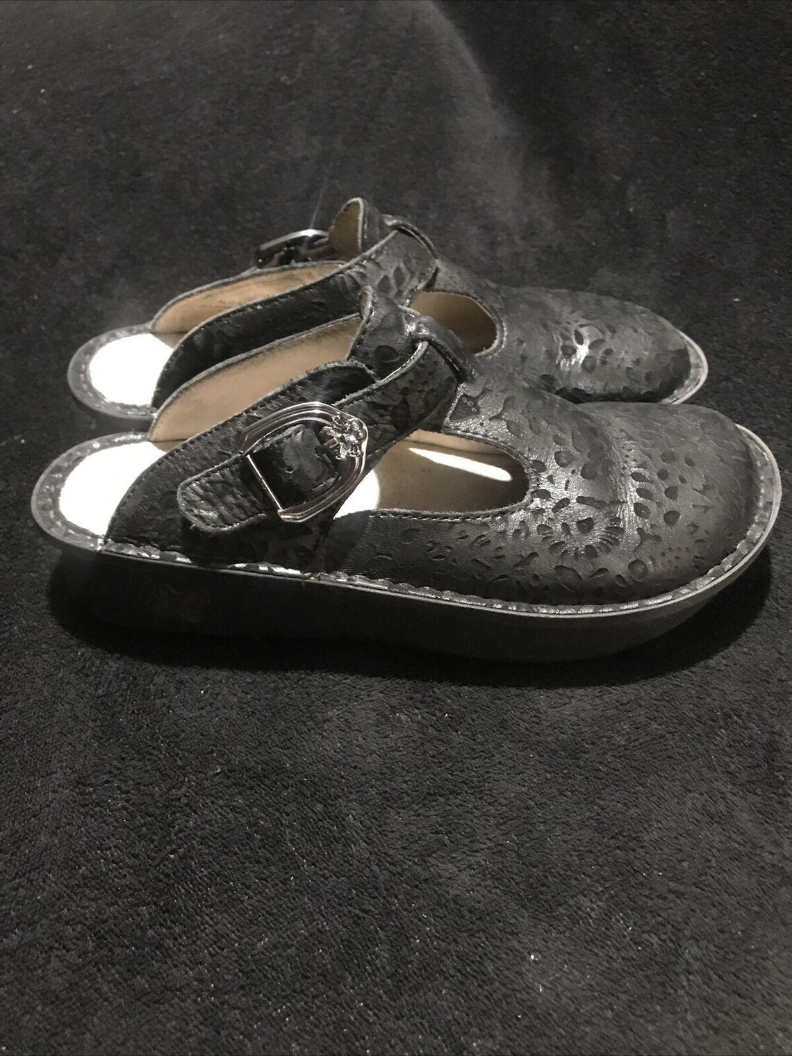 Alegria 6m Pg Lite Alg-435 Black Mule Textured Leather Upper Sz 36 ...