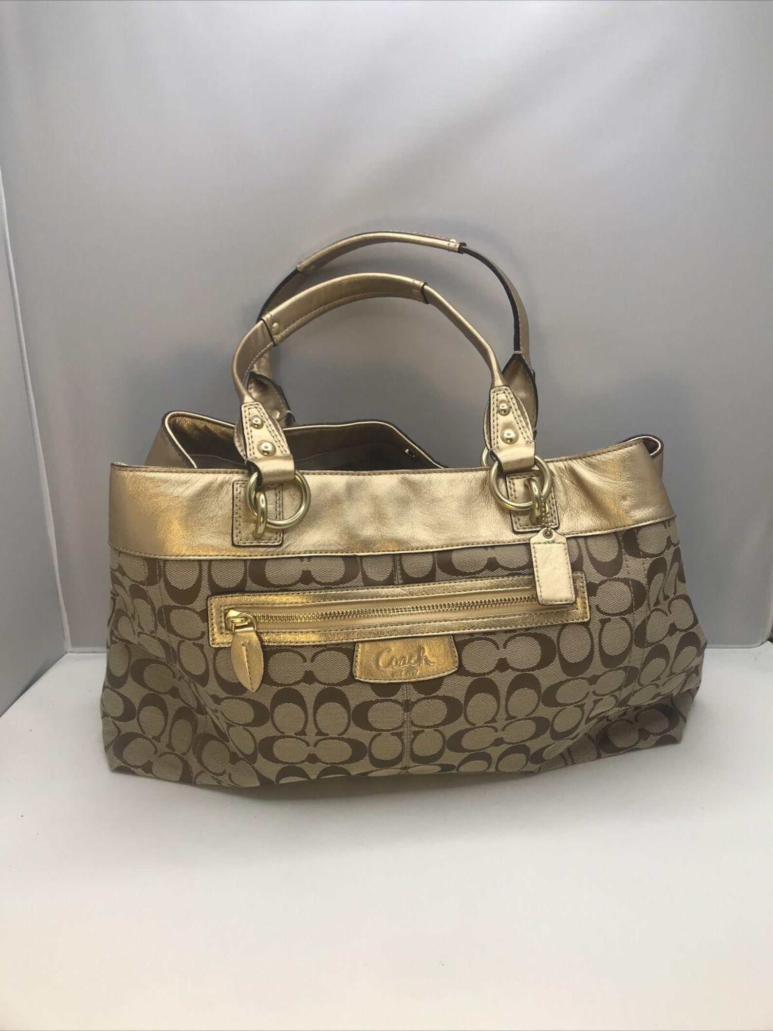 Coach Penelope Signature Jacquard Womens Shoulder Bag Gold/tan F15534 ...