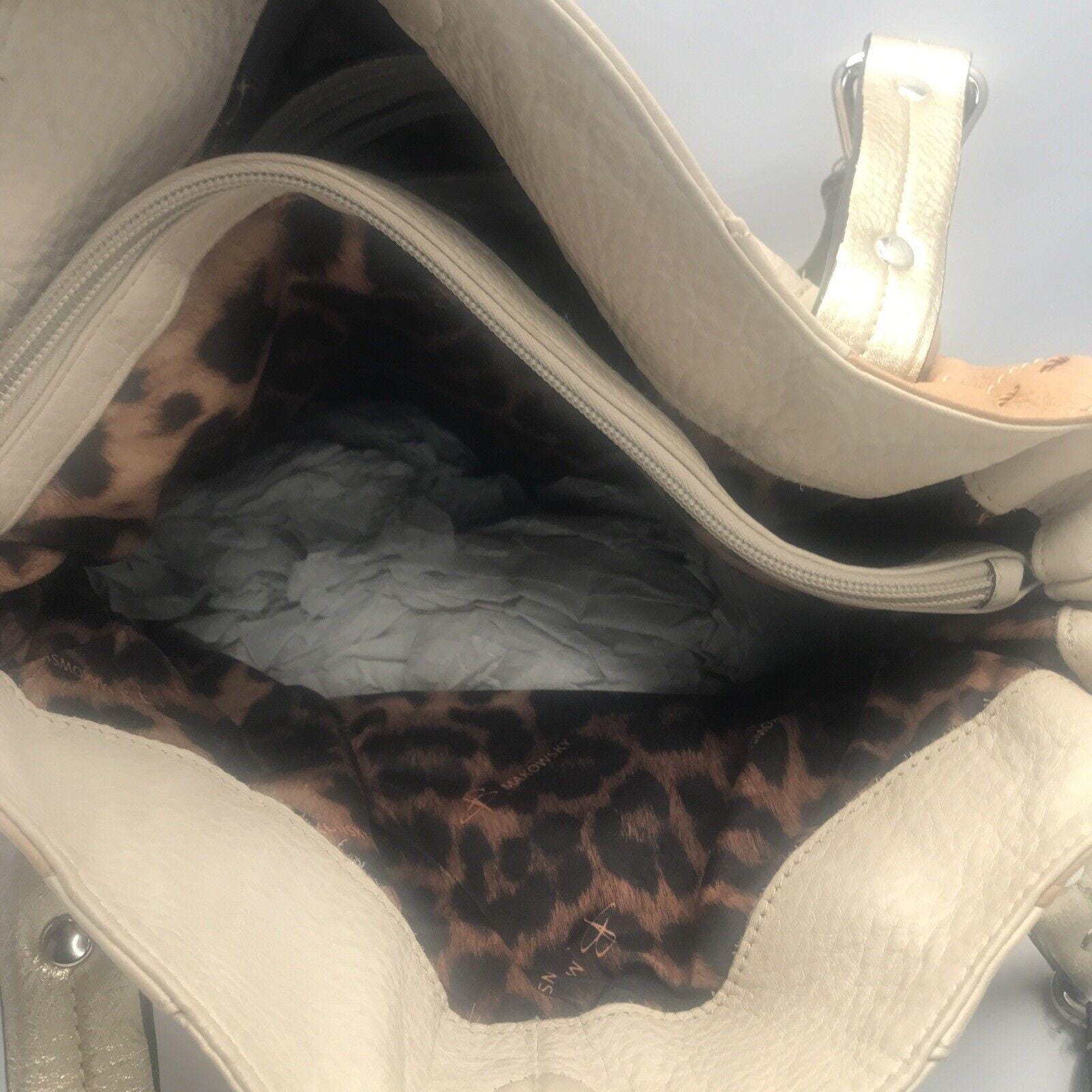 B. Makowsky Tan/metallic Cheetah Lined Studded Shoulder Satchel Handbag ...