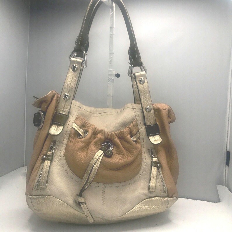 B. Makowsky Tan/metallic Cheetah Lined Studded Shoulder Satchel Handbag ...