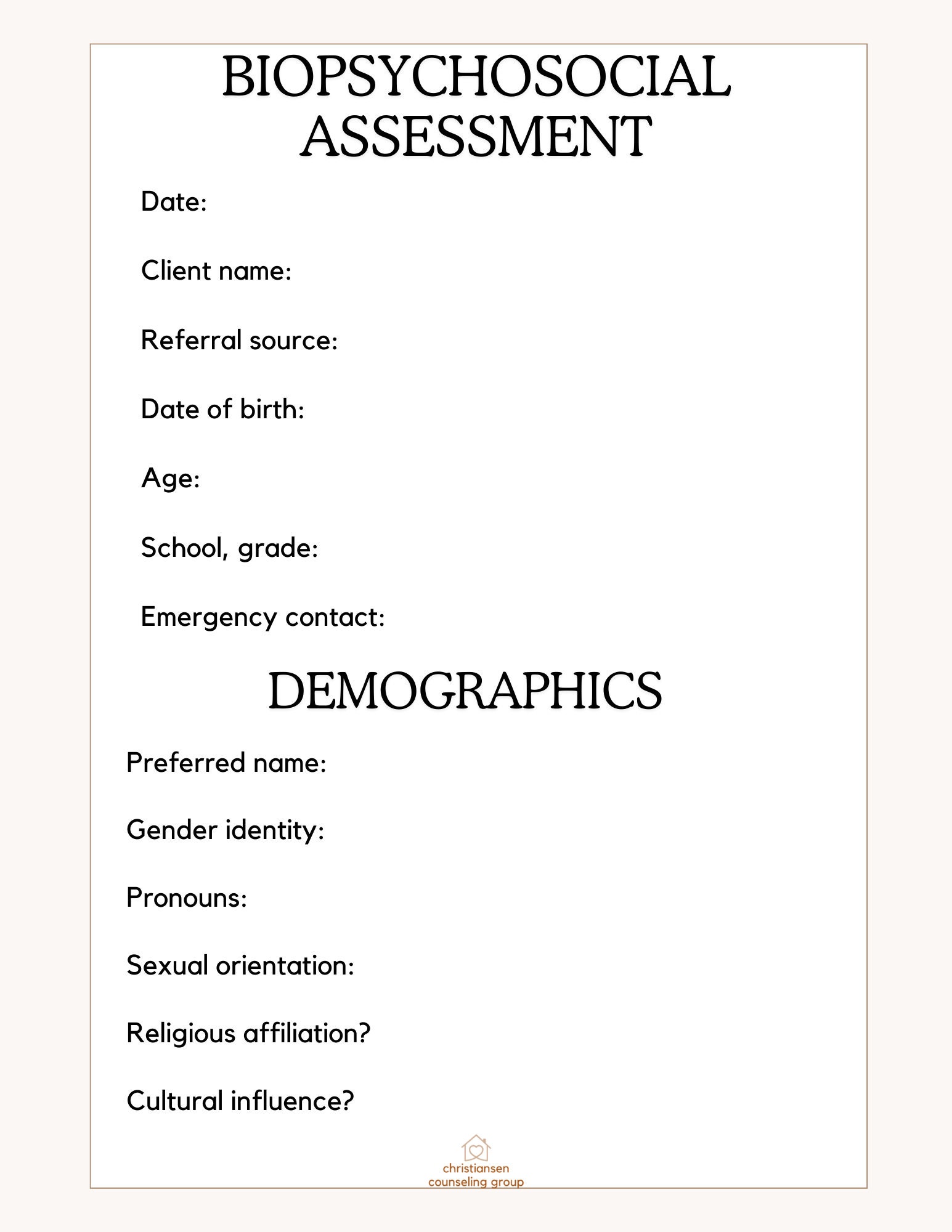 Biopsychosocial Assessment Instant Download - Etsy