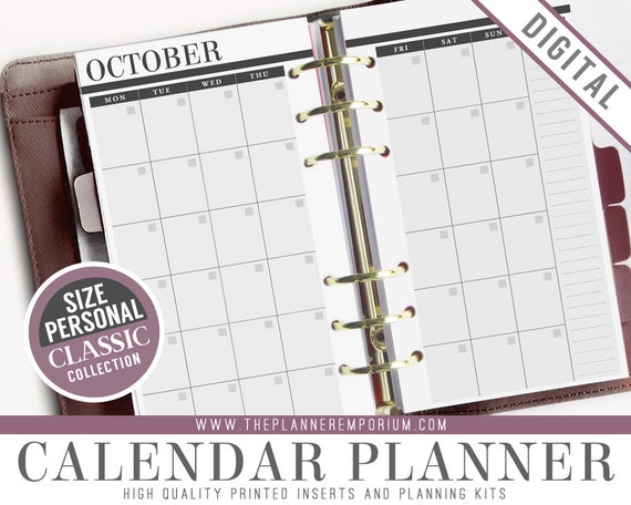 Personal Calendar Planner Inserts - CLASSIC Collection - Fits Kikki K ...
