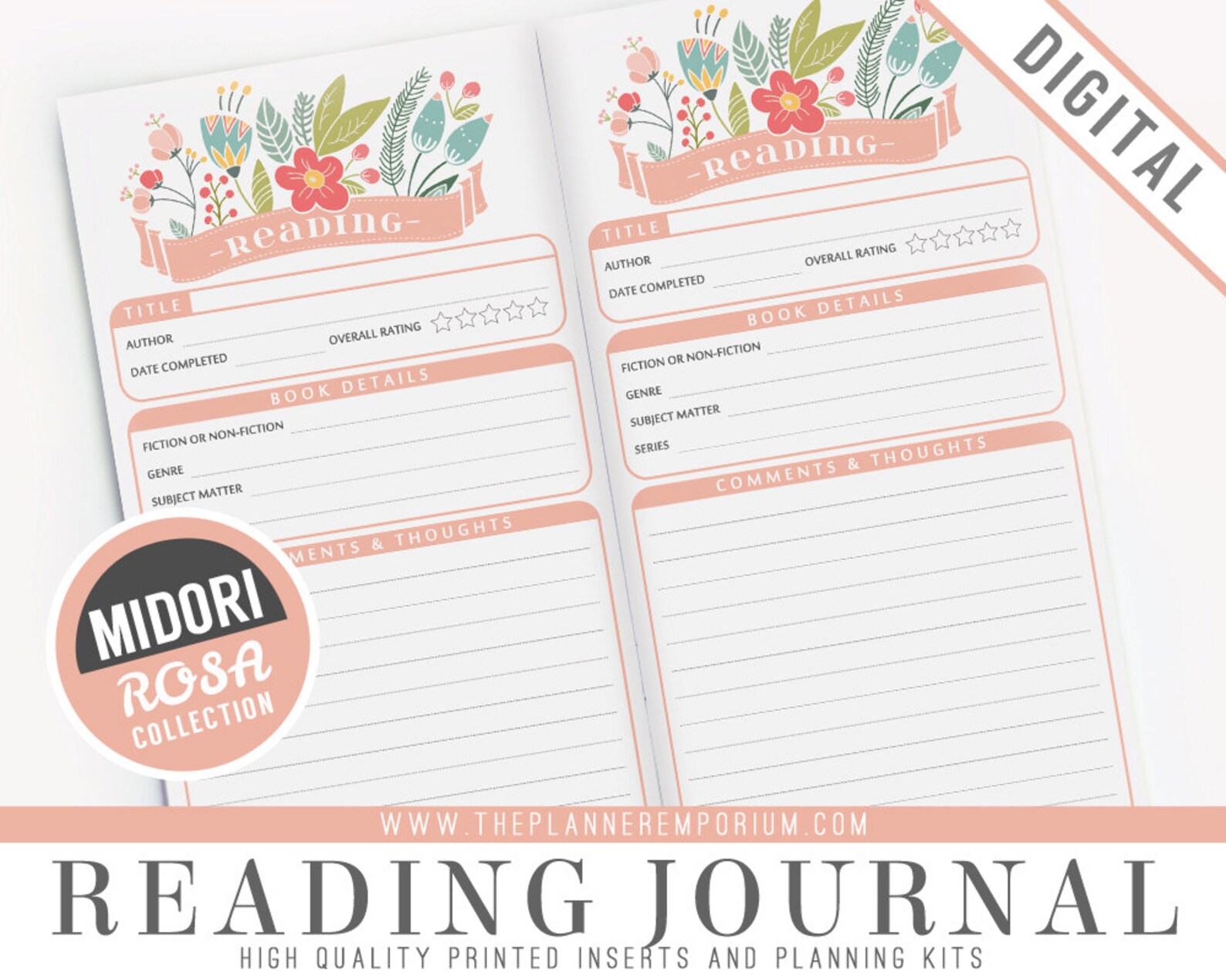 Midori Reading Journal Inserts ROSA Collection Midori - Etsy