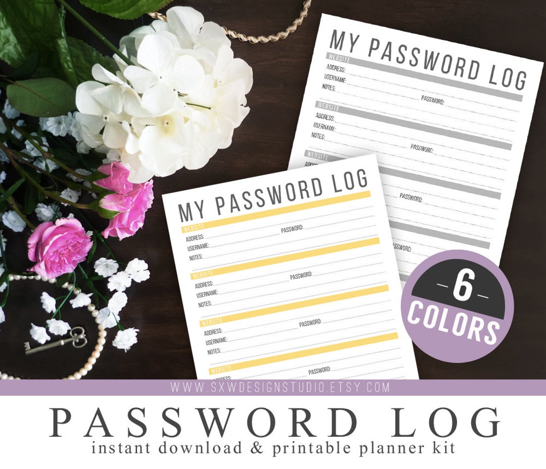 Password Log Kit Instant Download Printable DIY 6 Colors - Etsy