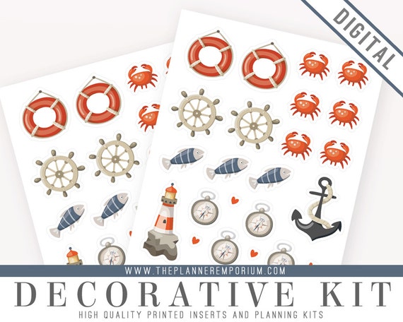 Decorative Sticker Sheet Printable - Cute Navy Marine Nautical Cruise ...