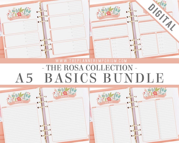 ROSA Collection A5 Basics Bundle - Five Printable Planner Inserts ...