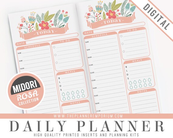 Midori Daily Planner Inserts - ROSA Collection - Midori Traveler's ...