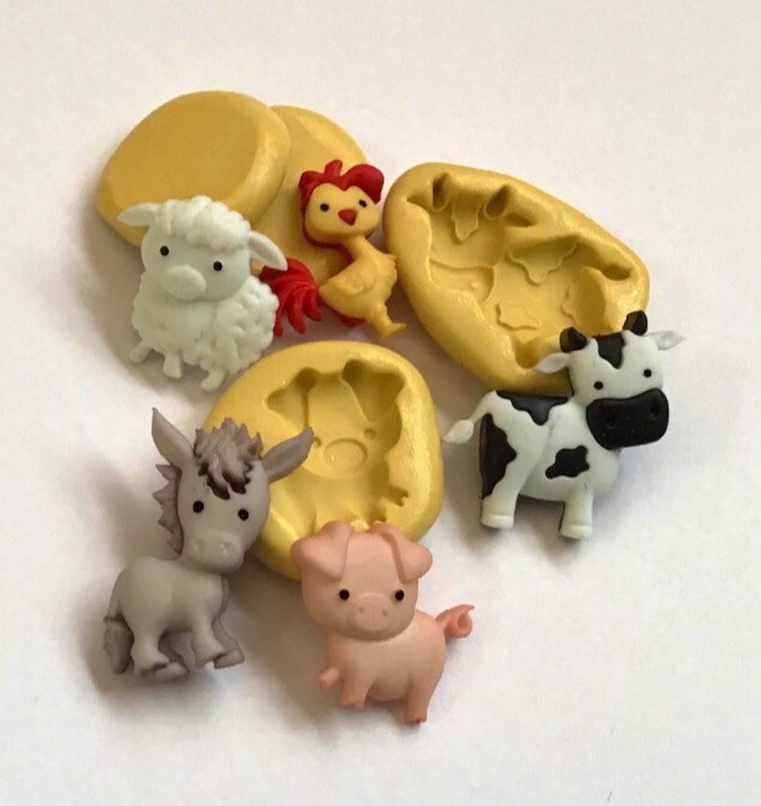 Farm Animal Miniature Silicone Molds: Chicken, Cow, Pig, Sheep, Donkey ...