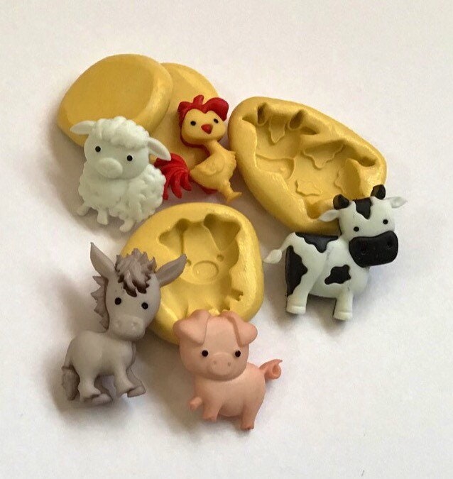 Farm Animal Miniature Silicone Molds: Chicken, Cow, Pig, Sheep, Donkey ...