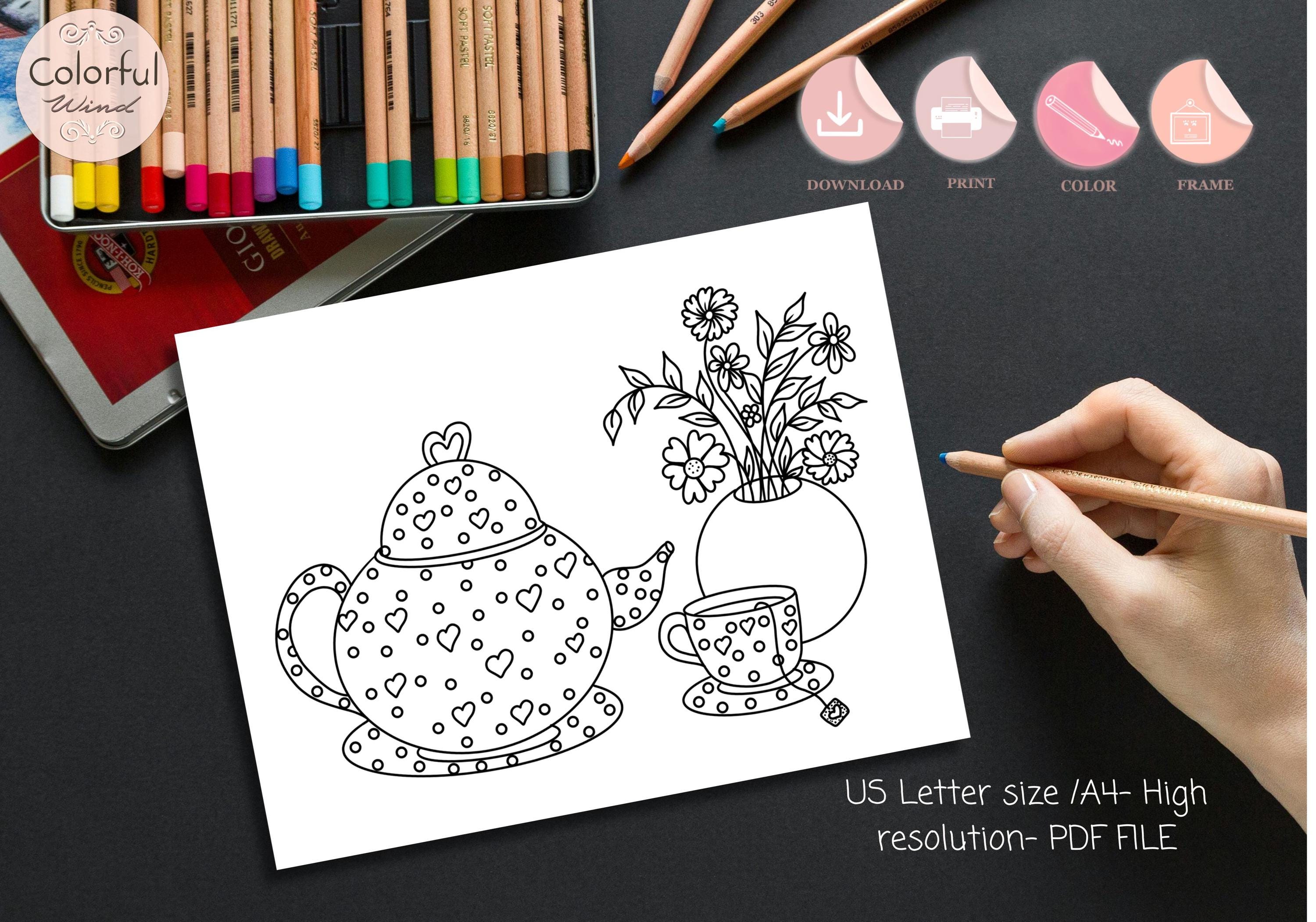 Tea Party Coloring Pack 9 Printable Activity Pages for Kids | US Letter ...