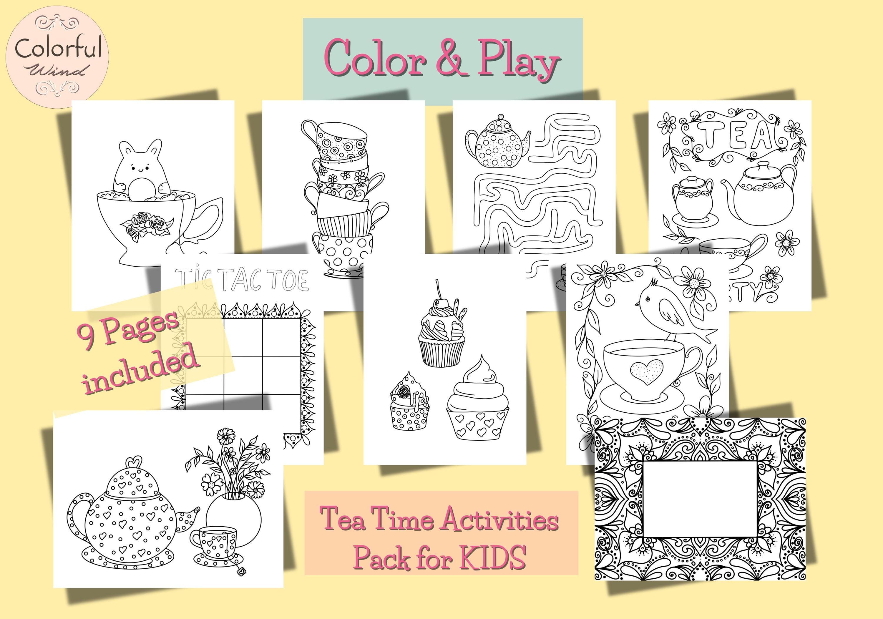 Tea Party Coloring Pack 9 Printable Activity Pages for Kids | US Letter ...