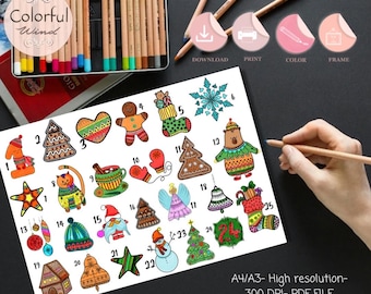 Advent Calendar Christmas Tree Printable Coloring Pages, Holiday - Etsy