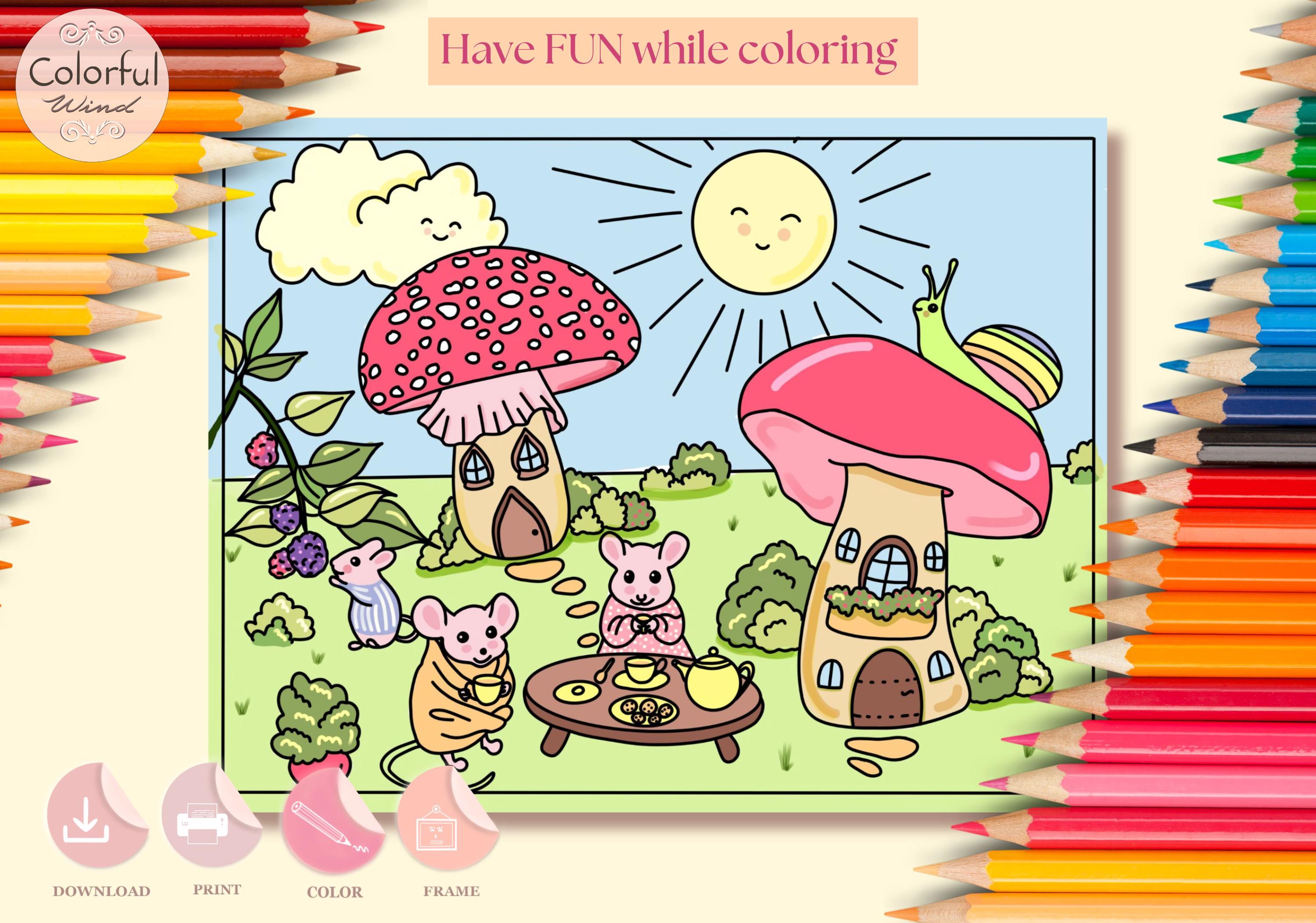Tea Time Coloring Page for Adults and Kids Printable US Letter Size PDF ...