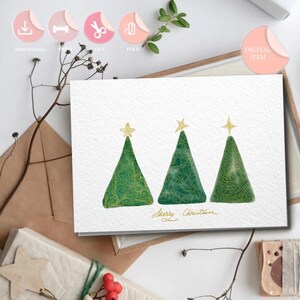 Christmas Trees Greeting Card Printable Hand Drawn Digital Watercolor ...
