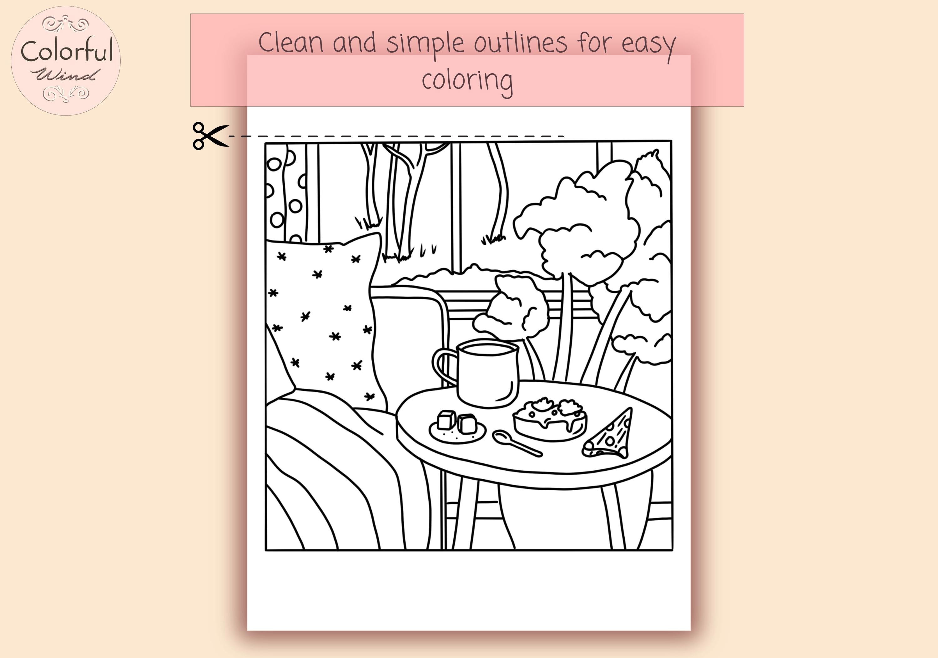 5 Tea Time Printable Coloring Pages for Adults & Kids, Hand Drawn Easy ...