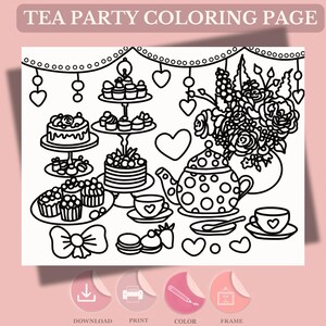 Tea Party Coloring Page Printable A4 / Letter PDF Hand Drawn Tea and ...