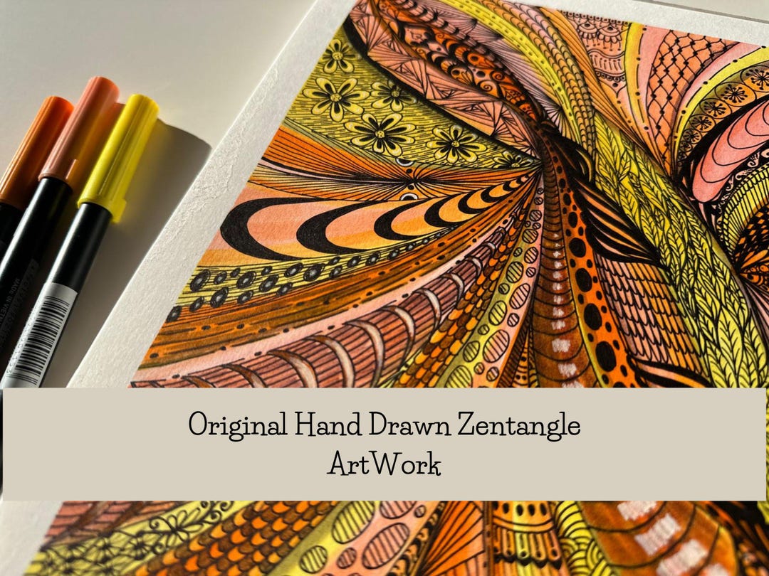Original Zentangle Wall Art Hand Drawn Watercolor & Ink on Paper ...