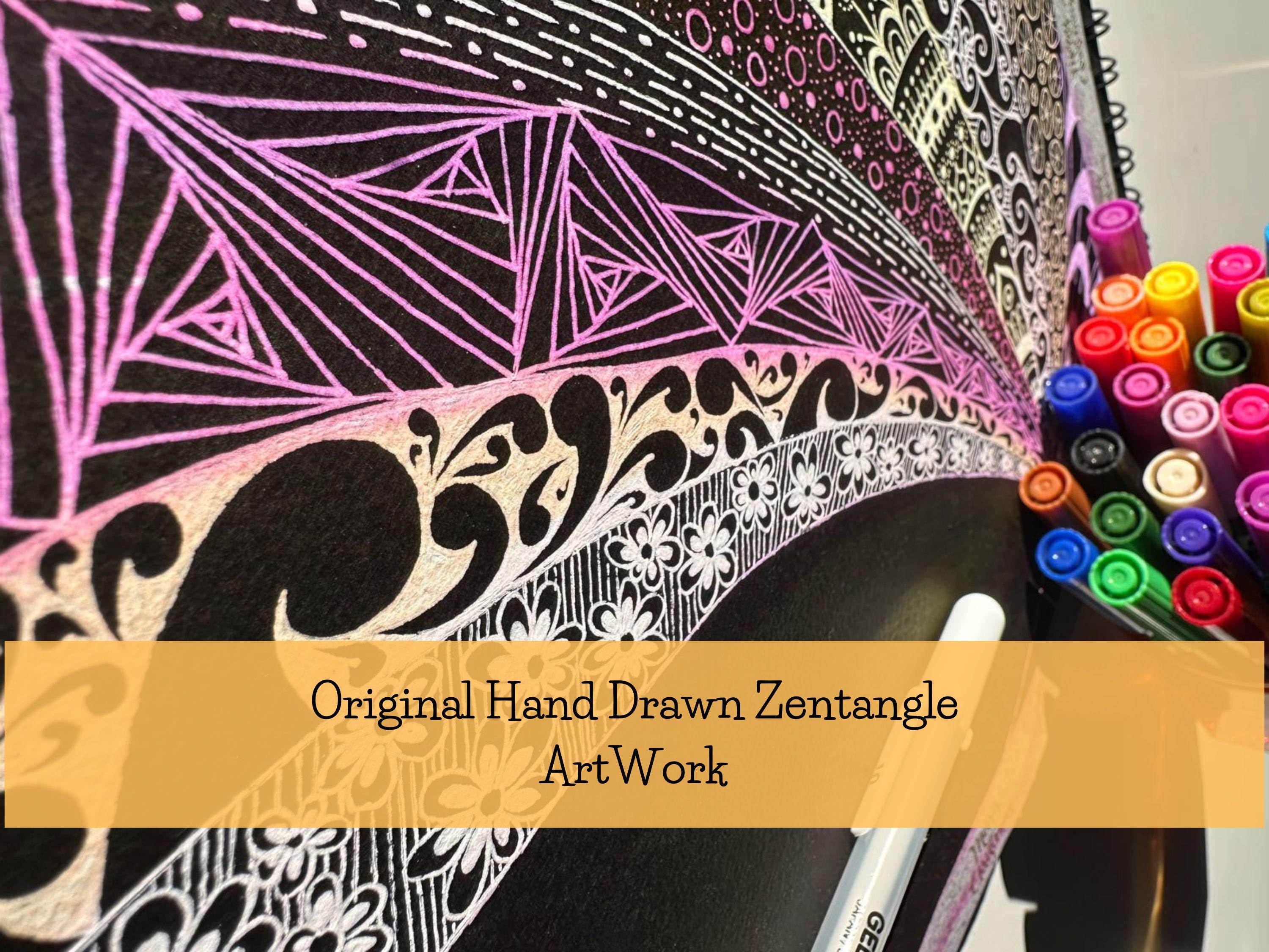 Original Zentangle Wall Art Hand Drawn Watercolor & Ink on Paper ...