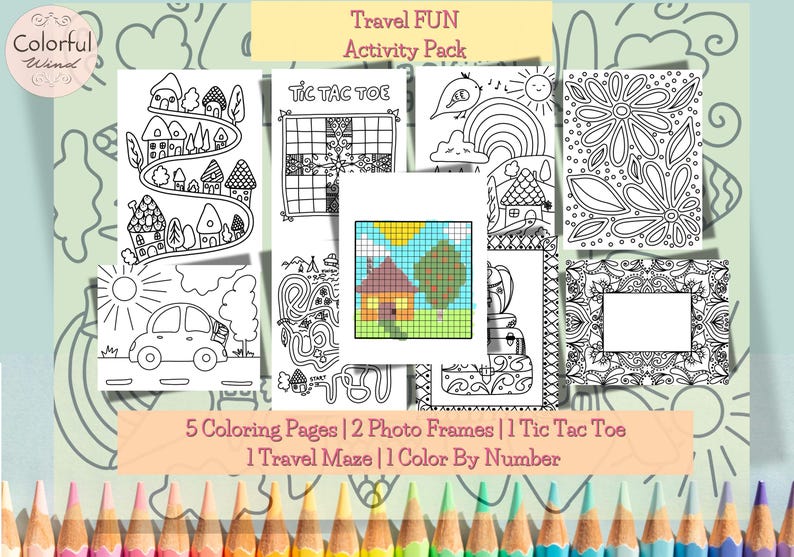 Travel Activity Pack Coloring Pages for Kids | Printable PDF Digital ...