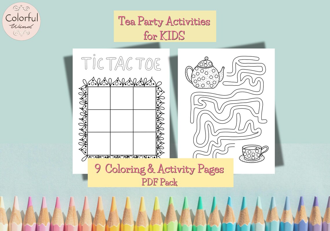 Tea Party Coloring Pack 9 Printable Activity Pages for Kids | US Letter ...
