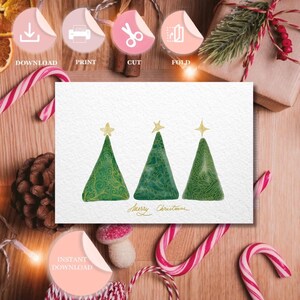 Christmas Trees Greeting Card Printable Hand Drawn Digital Watercolor ...
