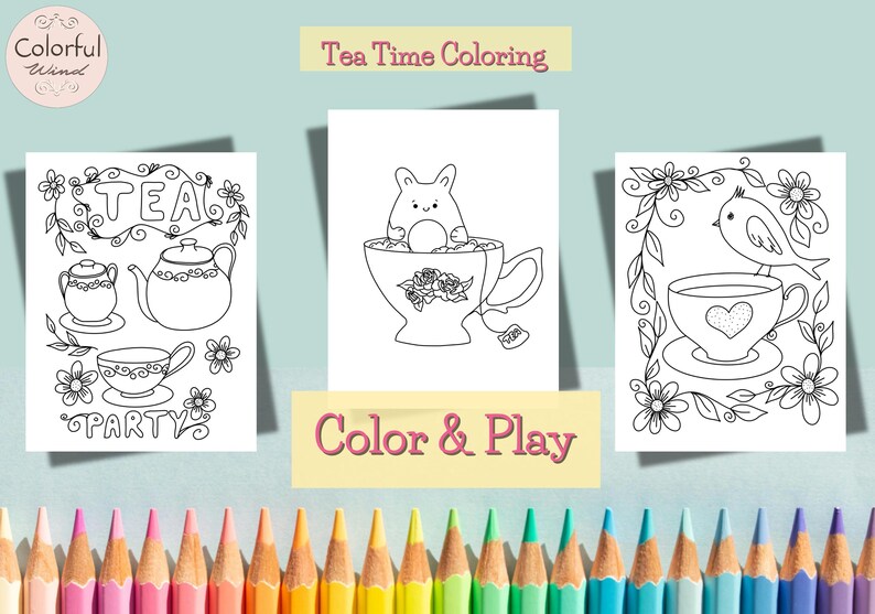 Tea Party Coloring Pack 9 Printable Activity Pages for Kids | US Letter ...