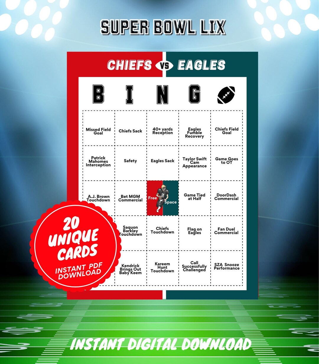 Super Bowl Bingo Superbowl LIX Bingo Superbowl Bingo 2025 Superbowl ...