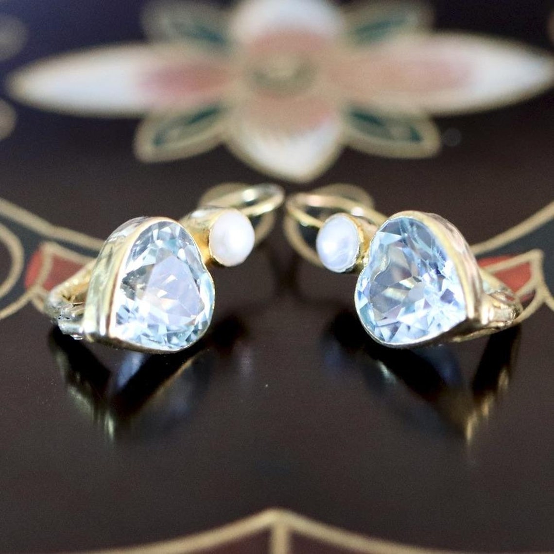 Becky Sharp 14k Gold, Blue Topaz and Pearl Earrings - Etsy