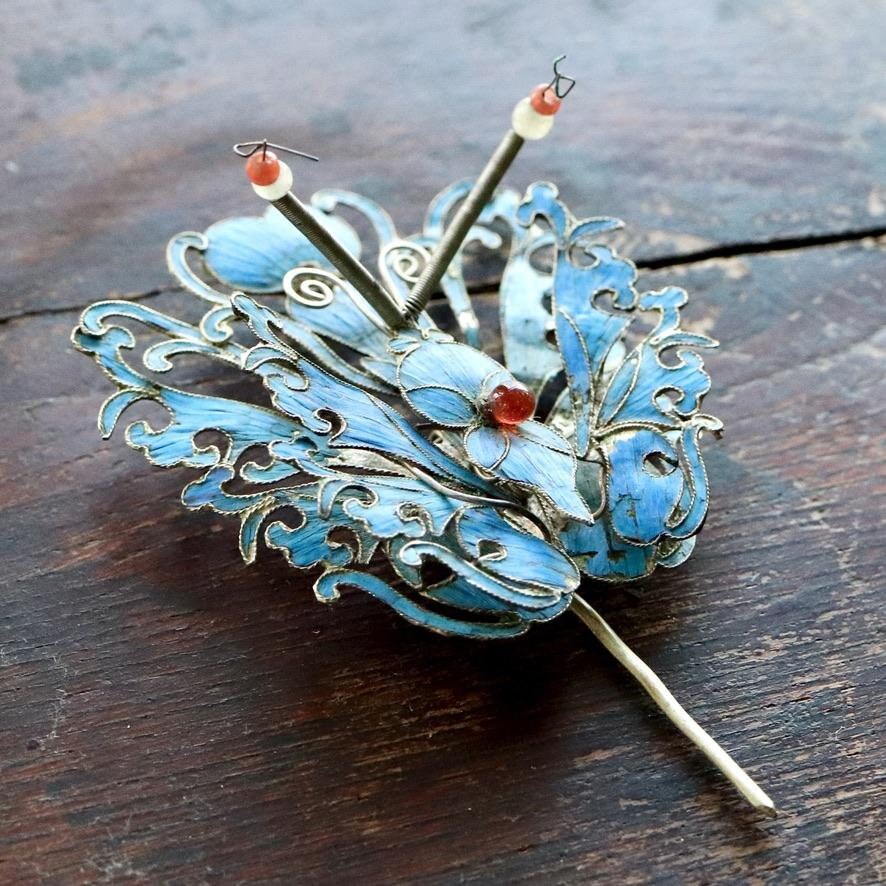 Antique Tian-tsui 點翠 Hair Pin Butterfly/moth - Etsy