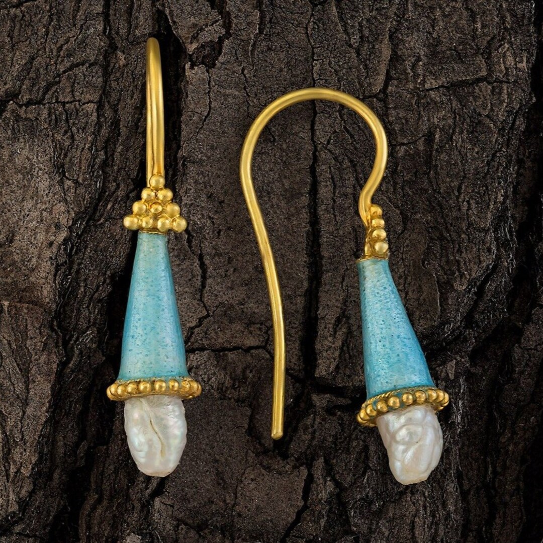 Jane Foole Enamel and Pearl Ice Blue Earrings - Etsy