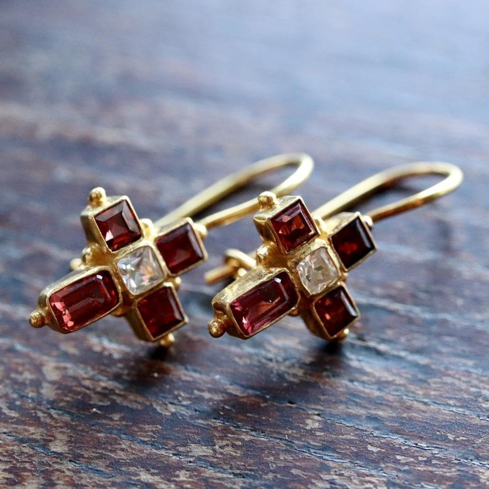 St. Albans Cross Garnet Earrings - Etsy