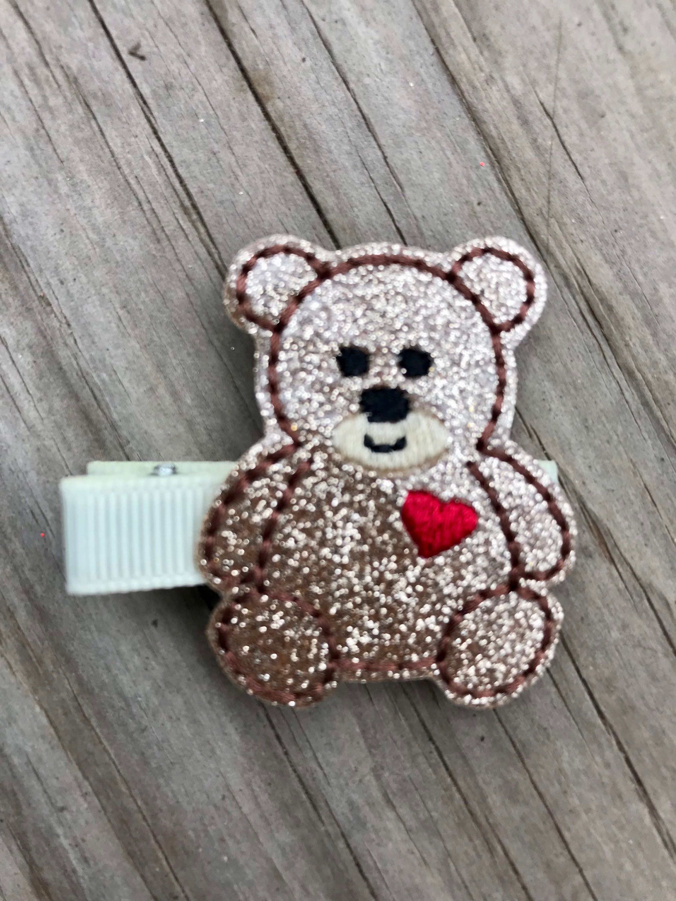 Teddy Bear Hair Clip, Teddy Bear, Felt Hair Clips, Embroidered Hair ...