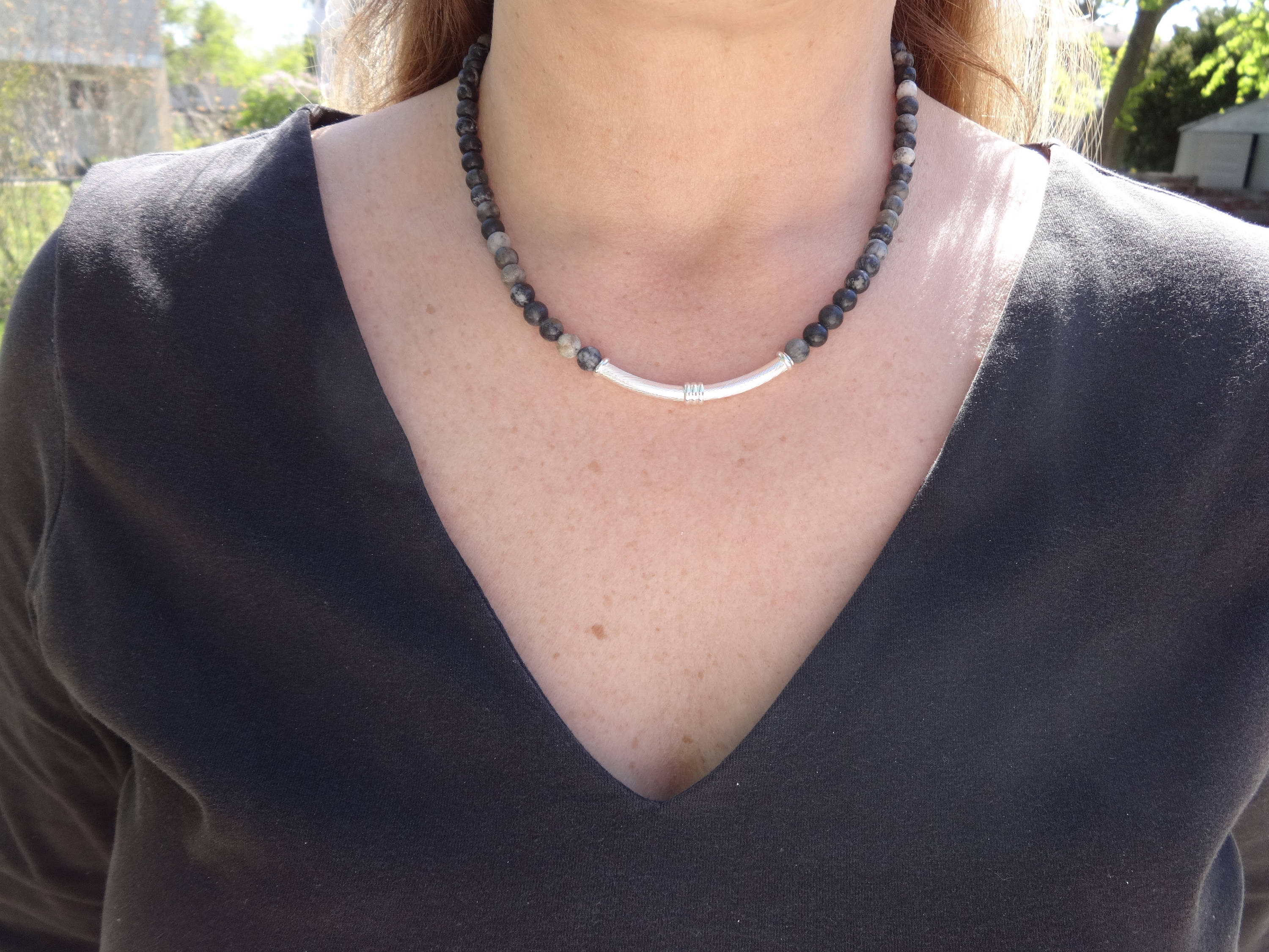 Single Strand Black Network Stone Necklace - Etsy