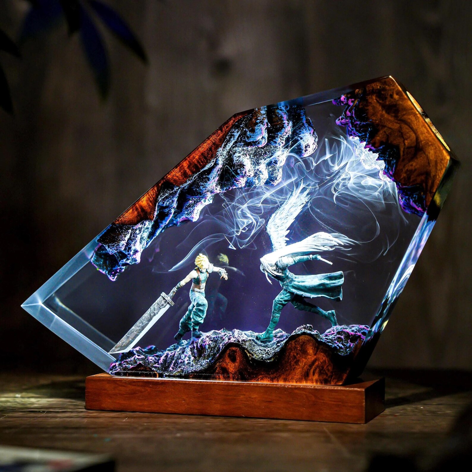 Sephiroth Vs Cloud Strife Final Fantasy Resin Lamp Diorama Epoxy Lamp • Handmade Resin LED Light ...