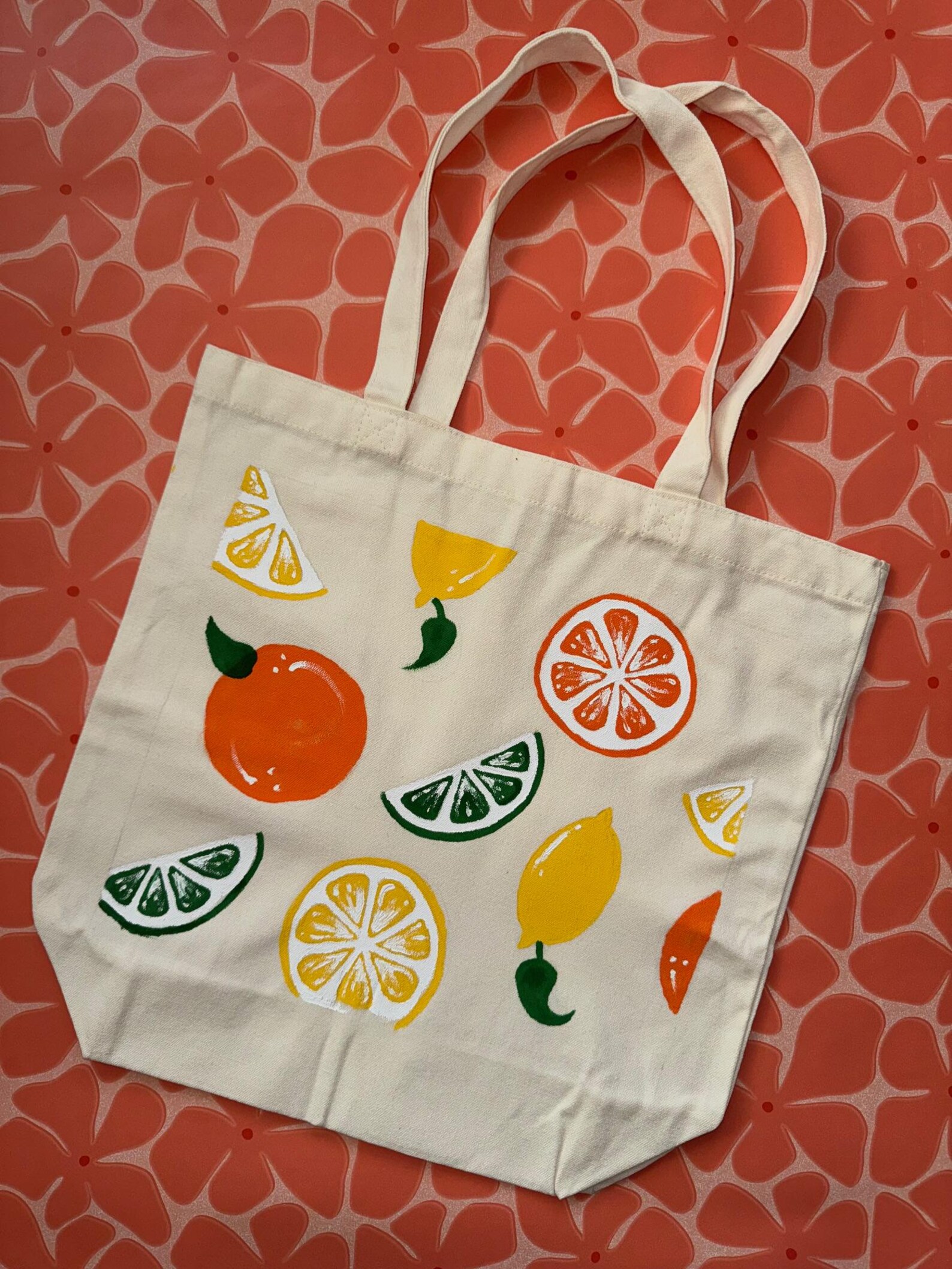 Hand Painted Citrus Theme Tote Bag - Etsy