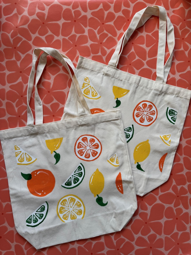 Hand Painted Citrus Theme Tote Bag - Etsy