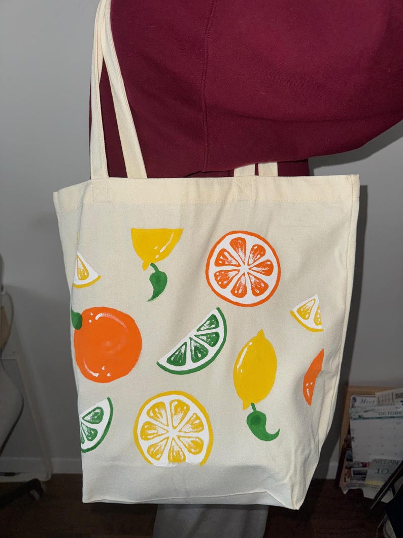 Hand Painted Citrus Theme Tote Bag - Etsy