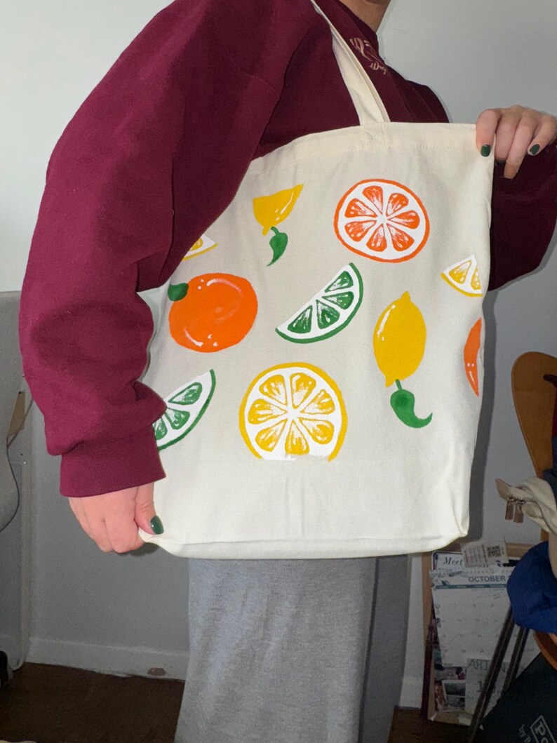 Hand Painted Citrus Theme Tote Bag - Etsy