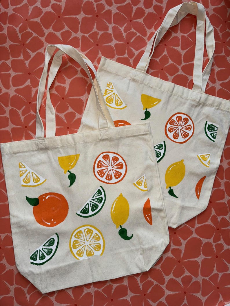 Hand Painted Citrus Theme Tote Bag - Etsy