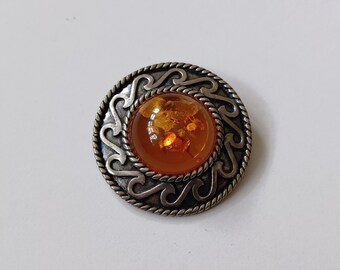 Sterling SILVER AMBER BROOCH Art Designed Round Vintage - Etsy UK